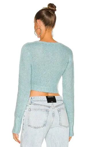 Danielle Guizio Mohair Fuzzy Cropped Cardigan In Baby Blue - Sky